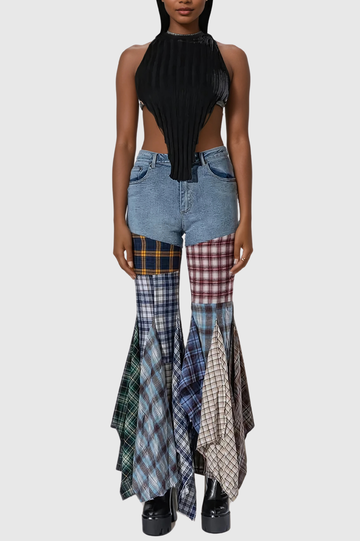 Amedeo Grid Ruffle Deconstruct Pants – Innovare Denim