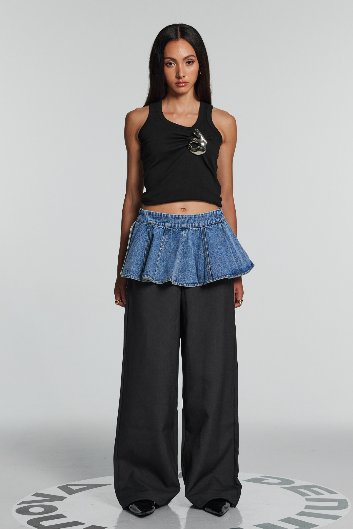 Bellamy Belt Ruffle Patchwork Wide Pants – Innovare Denim