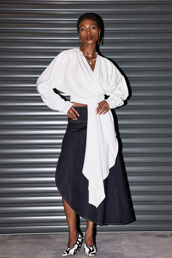 Penelope Denim Ruffle Asymmetric Skirt – Innovare Denim