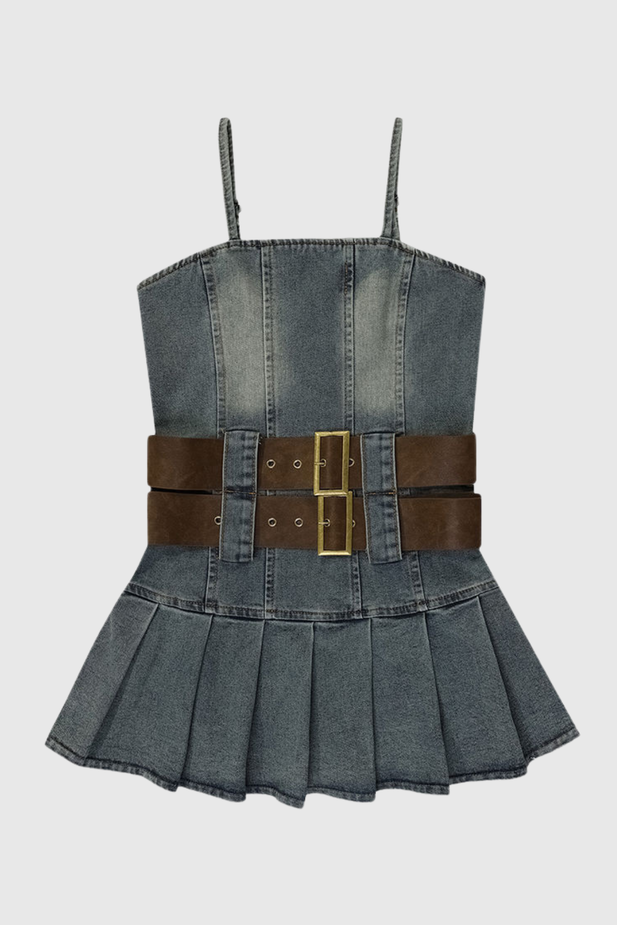 Shelby Buckle Embellished Ruffle Denim Mini Dress – Innovare Denim